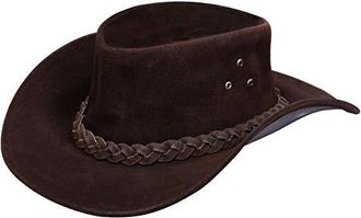 Infinity Leather Chapeau Australien Marron Unisexe Style Western Cowboy Outback en Daim Véritable Cuir Daim 2XL