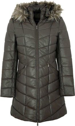 Jilani Lederjacke Ranja Jilani - Damen Ledermantel Steppmantel Kapuze Lammnappa grau