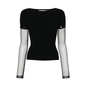 Sportmax Schwarzer Pullover mit Doppel&auml;rmeln und Goldfarbenen Nieten - - Tops - Damen - Schwarzk - S