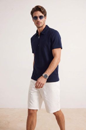 Trendyol MAN Herren Dunkelblau Einfarbig Kurz Regular Fit Poloshirts
