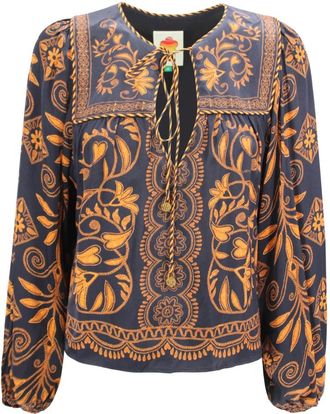 Farm Rio Farm Rio, Femme, Blouses et Chemises, Multicolore, Taille: 38 FR Blouse Florale &agrave; Cordon de Serrage