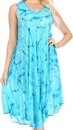 Sakkas 15803 - Nora Robe Caftan Tie Dye Brod&eacute;e sans Manches Courte/Cover Up - 3-Turquoise - OS
