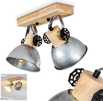 HOFSTEIN Deckenleuchte Orny, Deckenlampe aus Metall/Holz in Zink/Braun, 2-flammig, mit verstellbaren Strahlern, 2 x E27-Fassung, Spot im Retro/Vintage Design, 