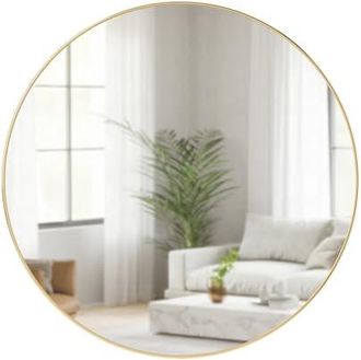 Umbra Hubba Wandspiegel - Runder Spiegel und Wanddeko für Diele, Badezimmer, Wohnzimmer und Mehr, 86 cm, Messing