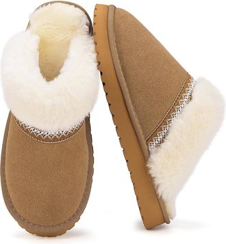 Mishansha Warme Hausschuhe Damen Winter Pantoletten Pl&uuml;sch Slippers rutschfest f&uuml;r den Innen- und Au&szlig;enbereich Khaki 38 EU