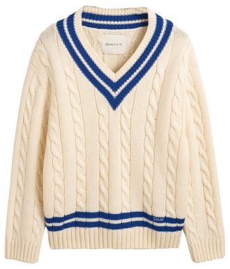 GANT Herren Cable V-Neck Pullover, Cream, Small