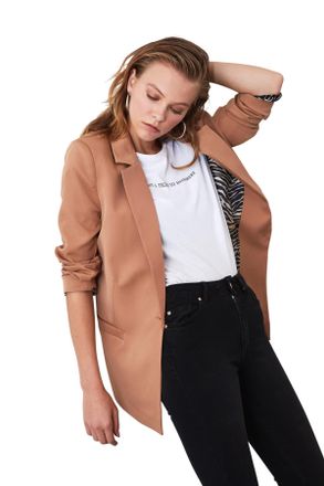 Trendyol Damen Liner Detaillierte Trendyol CAMEL Lining Detailed Blazer Jacket Camel, Camelfarben, 40 EU
