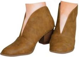 Generic Bottines pour femme à talon bas avec découpe en V - Bottes plates perforées en daim synthétique - Talon empilé - Bout rond - Bottes occidentales décou