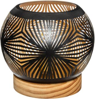 Atmosphera Atmosphera - Windlicht LED-Kugel, Metall & Holz, schwarz D. 15 cm - Model 2