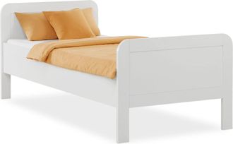 Homestyle4u Einzelbett mit Lattenrost Holzbett 90x200 Komfortbett Weiß Single Bett Senioren Komforthöhe
