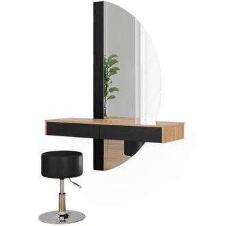 Vicco Coiffeuse Melisa 120 cm - &Eacute;clairage int&eacute;gr&eacute; - Tabouret r&eacute;glable 52-65 cm - Miroir en verre - Panneau m&eacute;lamin&eacute; noir
