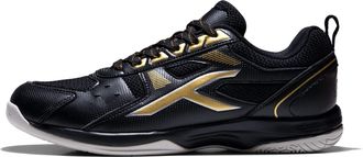 Hundred Hundred Raze Non-Marking Professional Badminton Shoes for Men (Black Gold, Size: UK 11 US 12 EU 45) Material Upper: Polyester, Sole: Rubber Suitable f