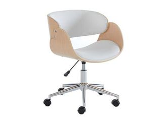 Vente-Unique Chaise de Bureau - Simili et m&eacute;tal chrom&eacute; - Ch&ecirc;ne et Blanc - Hauteur Ajustable - JELSA