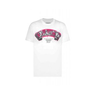 Philipp Plein Homme, Tops, Blanc, Taille: L T-Shirt Col Rond Neon Gothic Banner