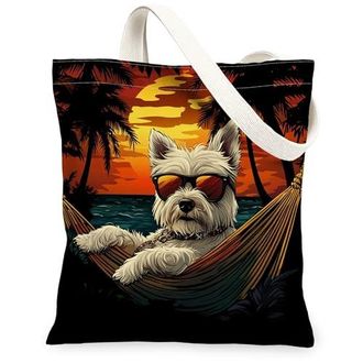 Generic Sac fourre-tout en toile motif terrier &eacute;cossais 33 x 38 cm, sac d&eacute;picerie r&eacute;utilisable pour femme, motif animal de compagnie, d&eacute;coration cadeau