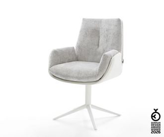 DELIFE Drehstuhl Clea-Flex Materialmix Echtleder Wei&szlig;-Silbergrau Fu&szlig;kreuz Wei&szlig; 360&deg; drehbar Wippfunktion, Esszimmerst&uuml;hle