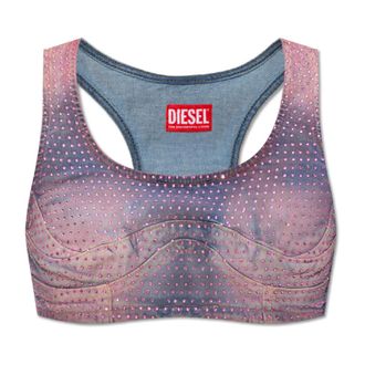 Diesel Femme, Sport, Rose, Taille: 38 FR Débardeur en denim orné de cristaux