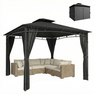 OUTSUNNY Tonnelle de jardin ext&eacute;rieur - Outsunny - cadre de toit r&eacute;tractable & double toit UV50+, imperm&eacute;able - 3x3m - gris anthracite