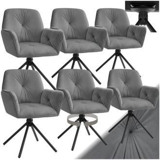 TecTake Tectake - Lot de 6 chaises pivotantes 360&deg; en velours rembourr&eacute; anthracite/noir