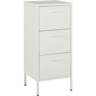 Beliani Hoher Aktenschrank Wei&szlig; Stahl 43x40x103 cm mit 3 Schubladen Industrie Stil B&uuml;ro Wohnzimmer Schlafzimmer Kinderzimmer Bad