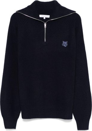 Maison Kitsuné Gerippter Bold Fox Head Pullover - Blau