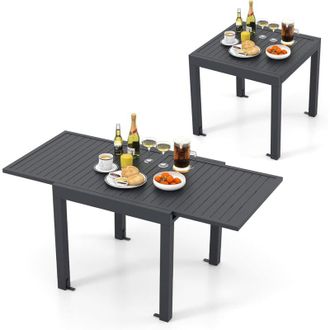 Costway Table de Jardin Extensible en Aluminium Ajustable de 80 &agrave; 160 cm, Table &agrave; Manger Ext&eacute;rieure Plateau &agrave; Lattes pour 4-6 Personnes, pour Cour Terrasse