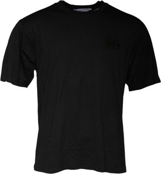 Dolce & Gabbana Homme, Tops, Noir, Taille: M T-shirt en coton &agrave; col rond