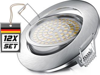 Brandson 12x LED Deckenspot dimmbar und schwenkbar - Ultra Flache Spots Einbauleuchte - Einbauspot Deckenstrahler - Slim Aluminium Rahmen Edelstahl Optik - Abs
