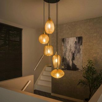 Pier Import Pier Import - Suspension en verre ambr&eacute; 5 lampes nova