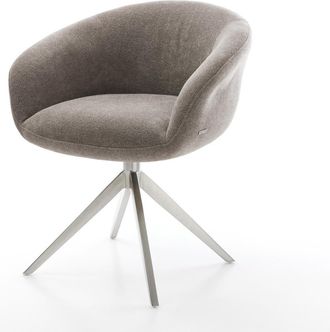 DELIFE Drehstuhl Vinka-Flex mit Armlehnen Strukturstoff Soft Taupe Kreuzgestell breit Edelstahl 360&deg; drehbar Wippfunktion Taschenfederkern, Esszimmerst&uuml;hle