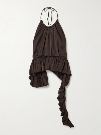 Liberowe Tamara Neckholder-oberteil Aus Gl&auml;nzendem Cr&ecirc;pe Mit Sch&ouml;&szlig;chen - Braun