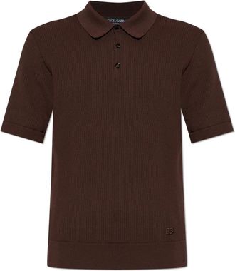 Dolce & Gabbana Homme, Pulls, Brun, Taille: M Polo en coton micro-c&ocirc;tel&eacute;