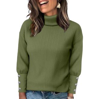 Generic Pull Femme Hiver Chaud col Montant D&eacute;contract&eacute; Manche Longue Couleur Unie Jumper Pull Femme Chic et El&eacute;gant Mode Ample Sweatshirts Arm&eacute;e Verte