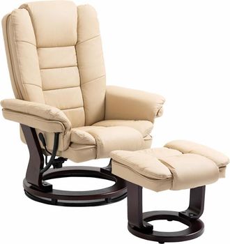 HOMCOM Fauteuil de relaxation avec repose-pied - Rev&ecirc;tement PU - 85x82x106cm - beige