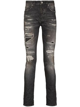 Purple jean skinny &agrave; effet us&eacute; - Gris