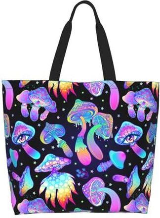 Generic Magie Des Champignons Hippie Sac A Main Femme R&eacute;utilisable Sacs De Courses Pliable Sac Fourre-Tout Pour Gym Voyage Quotidienne