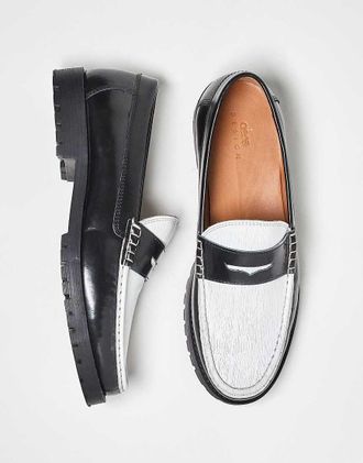 Asos Strukturierte Pennyloafer aus schwarzem und wei&szlig;em Leder