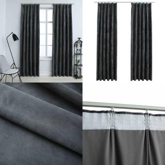 vidaXL Verdunkelungsvorh&auml;nge mit Haken 2 Stk. Samt Anthrazit 140x245cm - Elegante Vorh&auml;nge - Samtvorh&auml;nge - Anthrazitfarbene Vorh&auml;nge - Wohnraumdekoration