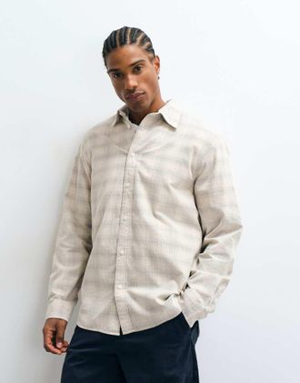 Selected Chemise en velours c&ocirc;tel&eacute; coupe regular &agrave; carreaux cr&egrave;me-Blanc