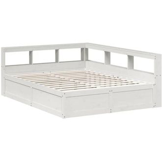 vidaXL Massivholzbett mit Regal ohne Matratze Wei&szlig; 160x200 cm Kiefer Vidaxl