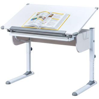 Dmora Dmora H&ouml;henverstellbarer Schreibtisch mit kippbarer Ablage, in Wei&szlig;metall, 110x68x55-78 cm