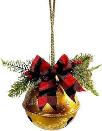 Generico Grande cloche de No&euml;l - D&eacute;coration &agrave; suspendre en m&eacute;tal dor&eacute; | Cloche de sapin de No&euml;l de style campagnard vintage avec noeud | Pendentif rustique de 