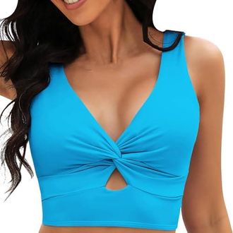 Generic Haut De Maillot De Bain Femme Sexy Push Up Hauts De Bikini avec Rembourrage Chic El&eacute;gant Col en V Hauts De Maillots R&eacute;glables Soutien Gorge Swimwear T