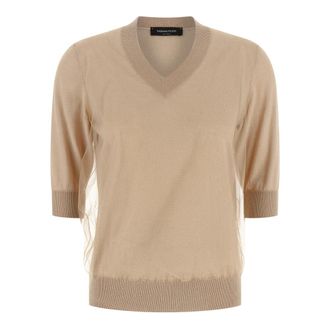 Fabiana Filippi Femme, Pulls, Beige, Taille: 36 FR Pull en maille &agrave; col V double &eacute;paisseur