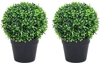 vidaXL 2X Plantes de Buis Artificiel avec Pots Boule Fausse Plante R&eacute;aliste D&eacute;cor Floral D&eacute;coration dExt&eacute;rieur Jardin Salon Vert 27 cm