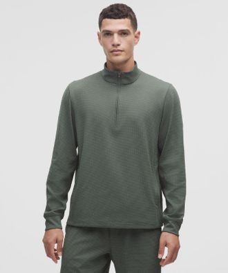 lululemon Strick-Lauftop mit halblangem Rei&szlig;verschluss und reflektierenden Details f&uuml;r M&auml;nner - Gr&ouml;&szlig;e XL in White/Palm Deco