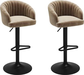 Vente-Unique Barhocker 2er-Set - Samt & Metall - Beige - DORALIZ