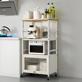 Generic Aufbewahrungsschrank K&uuml;che mit Viel Stauraum, Mikrowelle Regal mit Durchscheinende Schrankt&uuml;r Aus PC, Vorratsregal mit Rollen for Wohnzimmer, Schlafzi