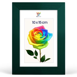 MG Design Bilderrahmen A6 10 x 15 cm - Fotorahmen mit Gr&uuml;n Holzrahmen (Echtholz) und bruchsicherem Acrylglas, Hoch & Quer zum Aufh&auml;ngen, zum Aufstellen