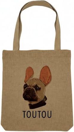 Fabulous Sac Shopping Tote Bag Aspect Lin - Toutou Expression Chien Mignon Humour - Sac de Courses Toile Epaisse 360g Beige Naturel Cabas Port&eacute; Epaule Solide I